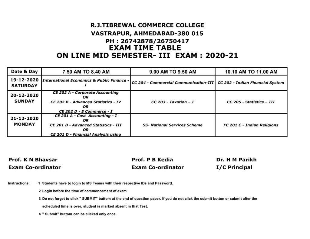 REGULAR EXAM TIME TABLE : ON LINE MID SEMESTER- III : 2020-21 – R J ...